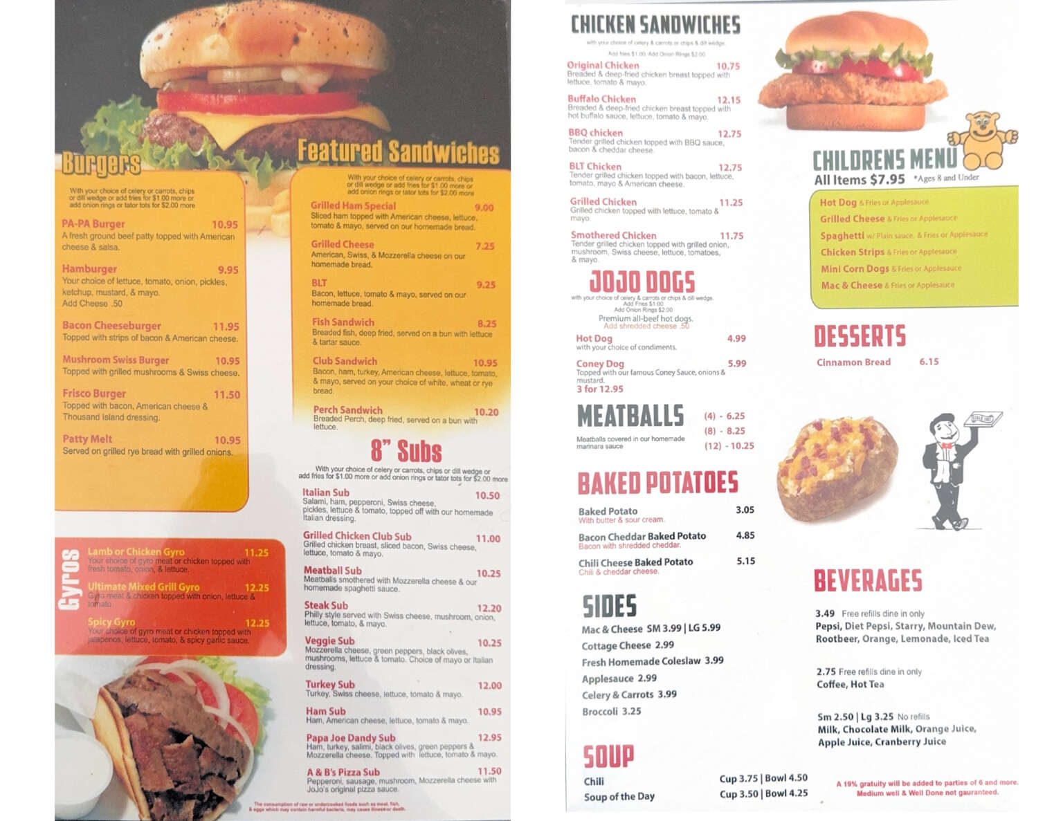 Menu – Original Jojo’s Pizzeria